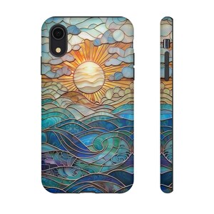 Stained Glass Beach Sunset Design Phone Case, Stain Glass Print Sun ...