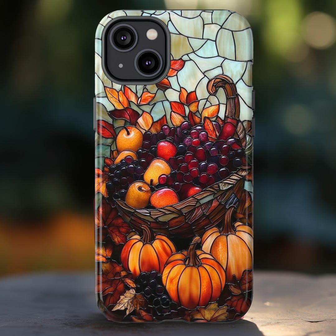 Faux Stained Glass Cornucopia Phone Case, Fall Autumn Aesthetic Pumpkin ...