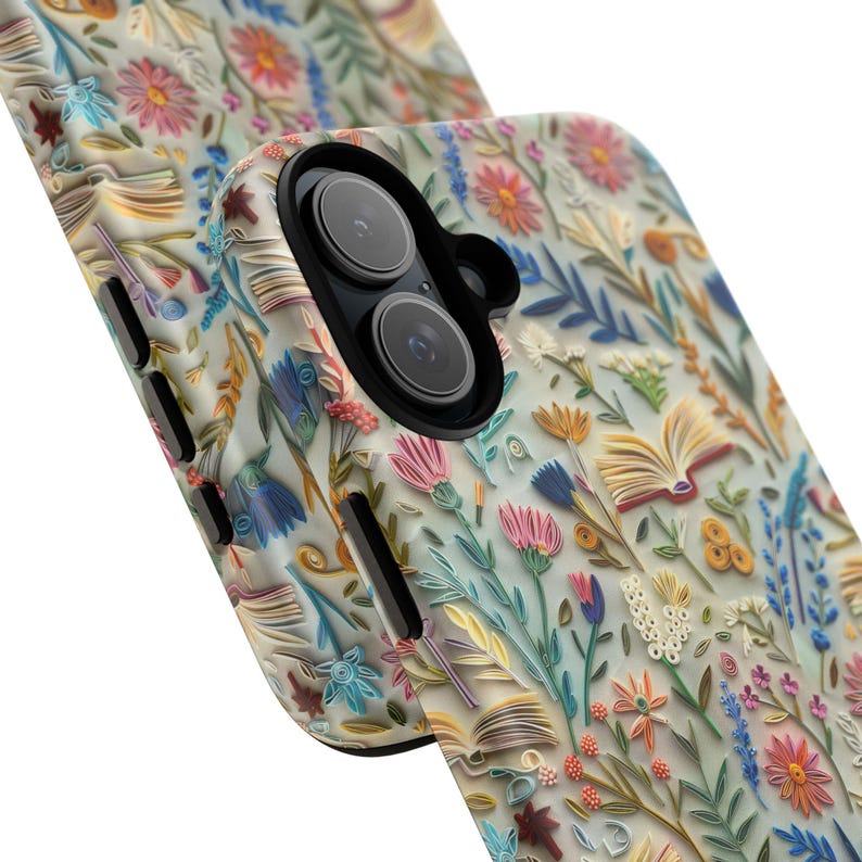 Threaded Tales 3D Embroidery Floral Bookish Phone Case, Faux ...