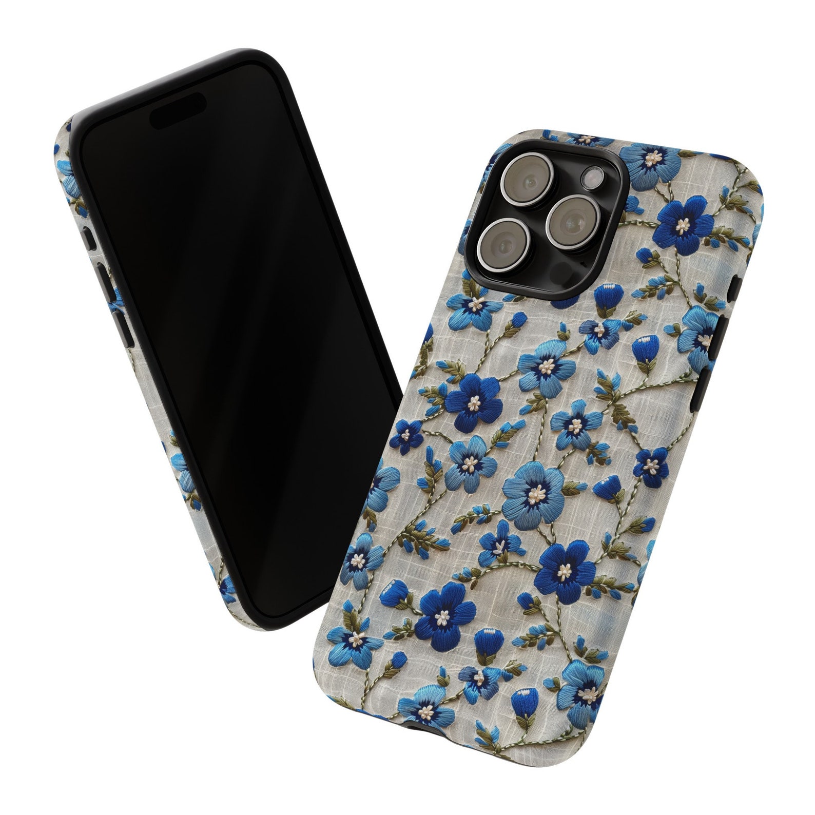 Sew in Love Faux Embroidery Boho Floral Phone Case | Romantic 3D Blue ...