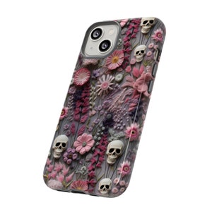 Embroidered Look Floral Skulls Phone Case | Faux Embroidery Dark ...