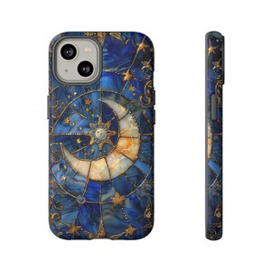 Celestial Stained Glass Moon and Stars Phone Case | Faux Stain Glass ...