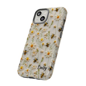 Personalized Bee Lover Gift Phone Case | Custom Faux Embroidered Floral ...