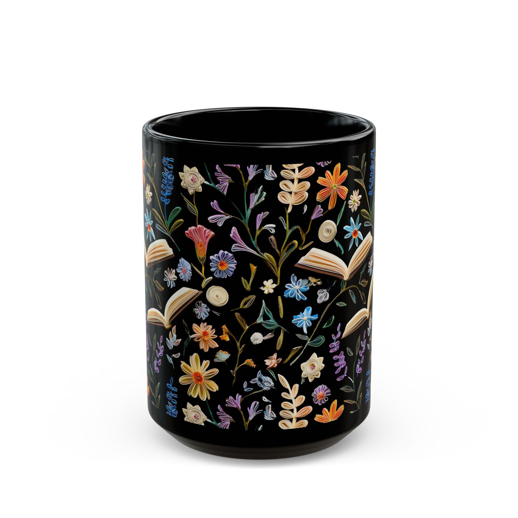 Bookish Floral Coffee Mug, Book Lover Teacup, Avid Reader Gift ...