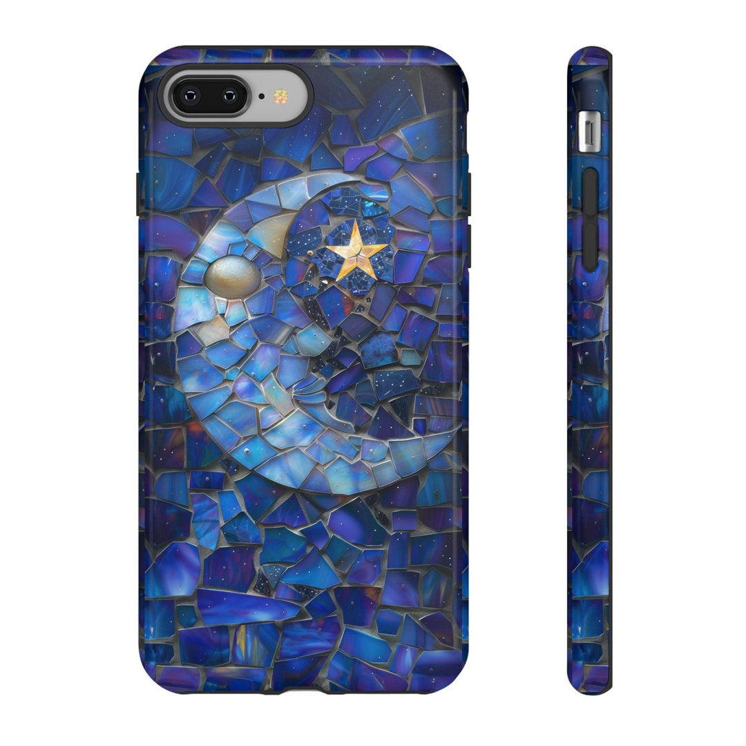 Celestial Stained Glass Moon and Stars Phone Case Faux Stain Glass ...