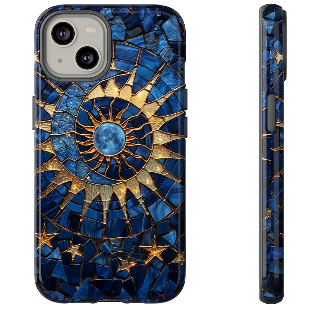 Celestial Stained Glass Moon and Stars Phone Case | Faux Stain Glass ...