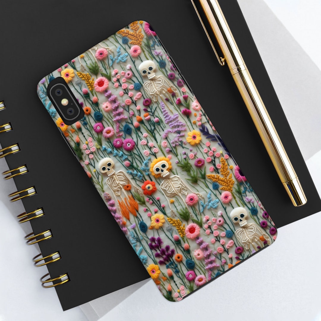 Spooks Come Out at Night Skeleton Phone Case Embroidered - Etsy