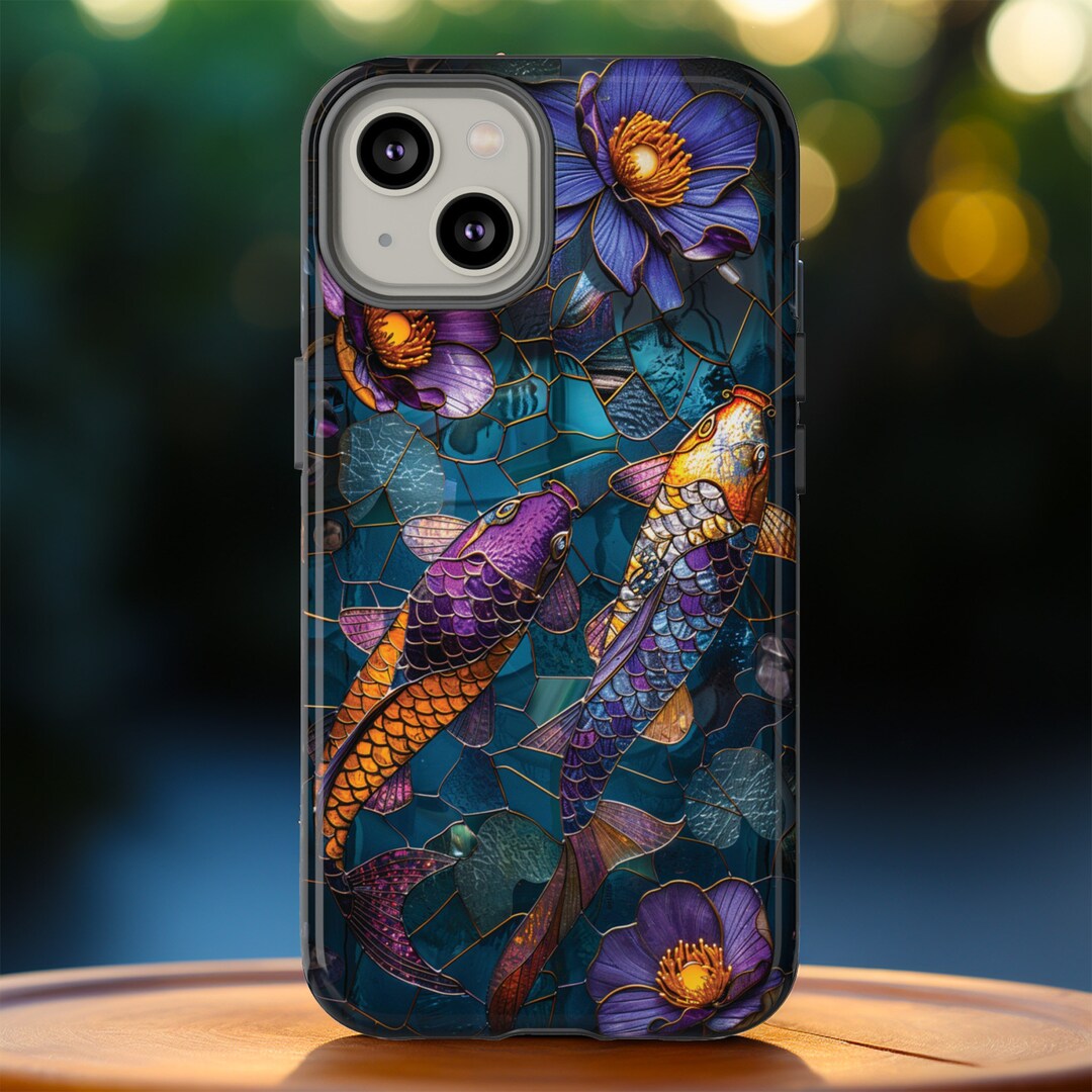 Dark Academia Koi Fish Phone Case, Oceanic Art Deco Kio Pond Landscape ...