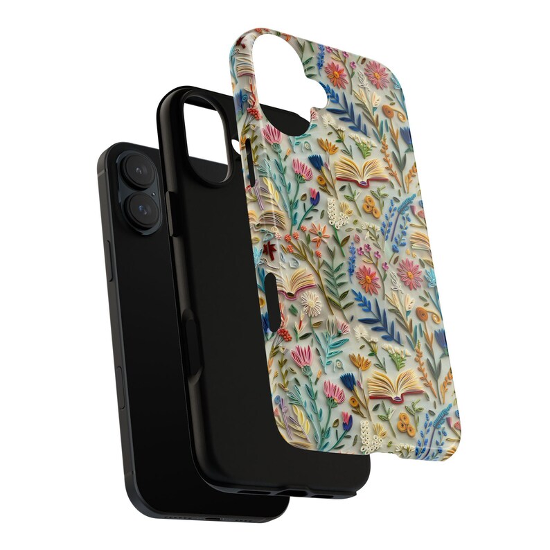 Threaded Tales 3D Embroidery Floral Bookish Phone Case, Faux ...