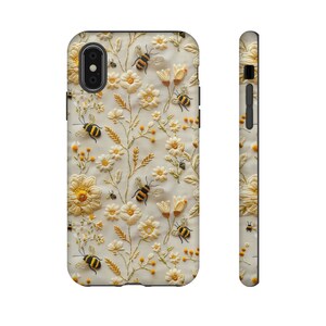 3D Embroidered Foral Bumblebee Phone Case | Faux Embroidery Cute Floral ...