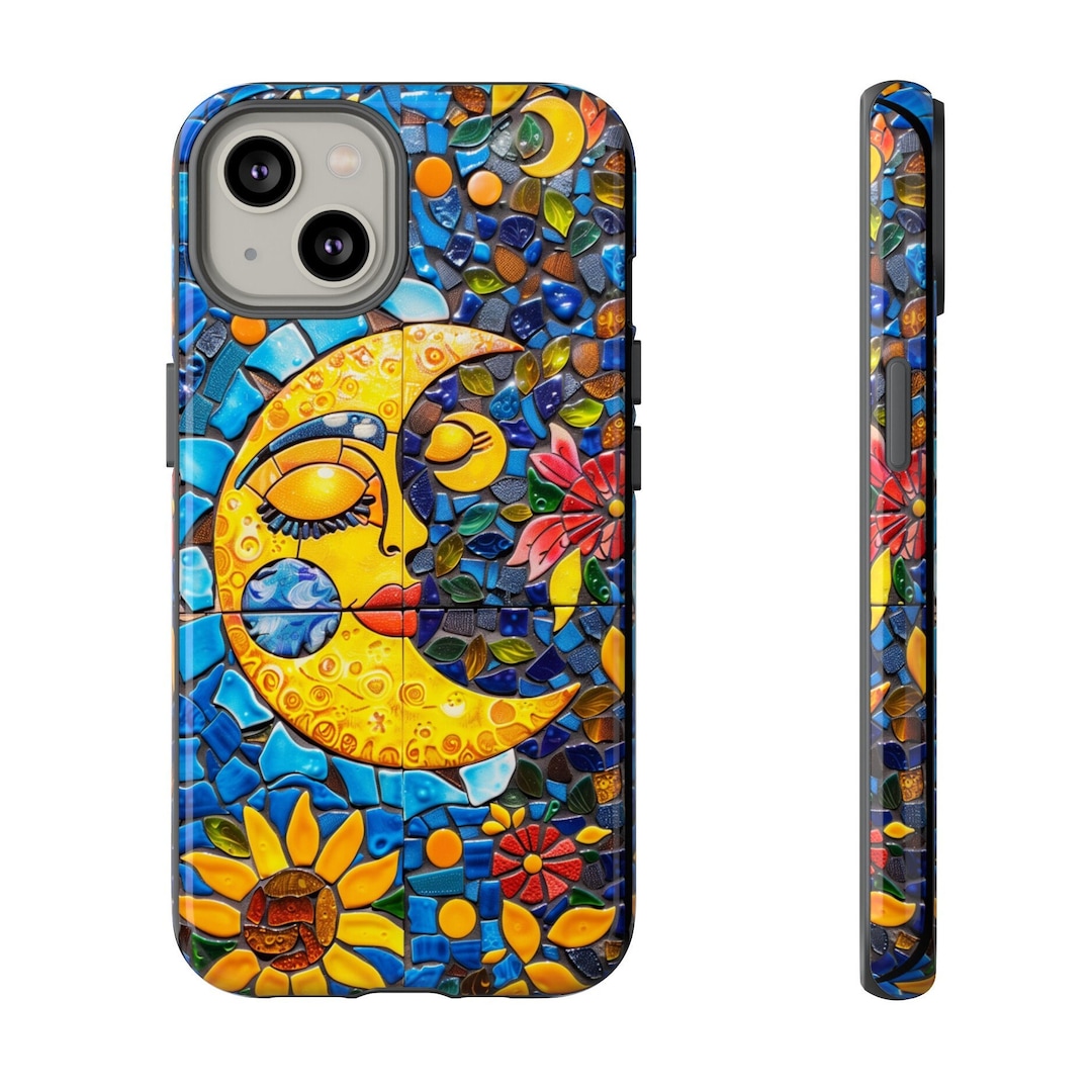 Celestial Floral Art Deco Tile Phone Case, Faux Tile Moon Stars ...