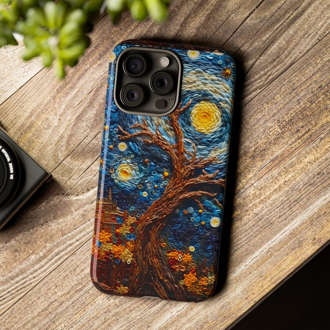 3D Van Gogh Starry Night Phone Case, Faux Embroidery Starry Night ...