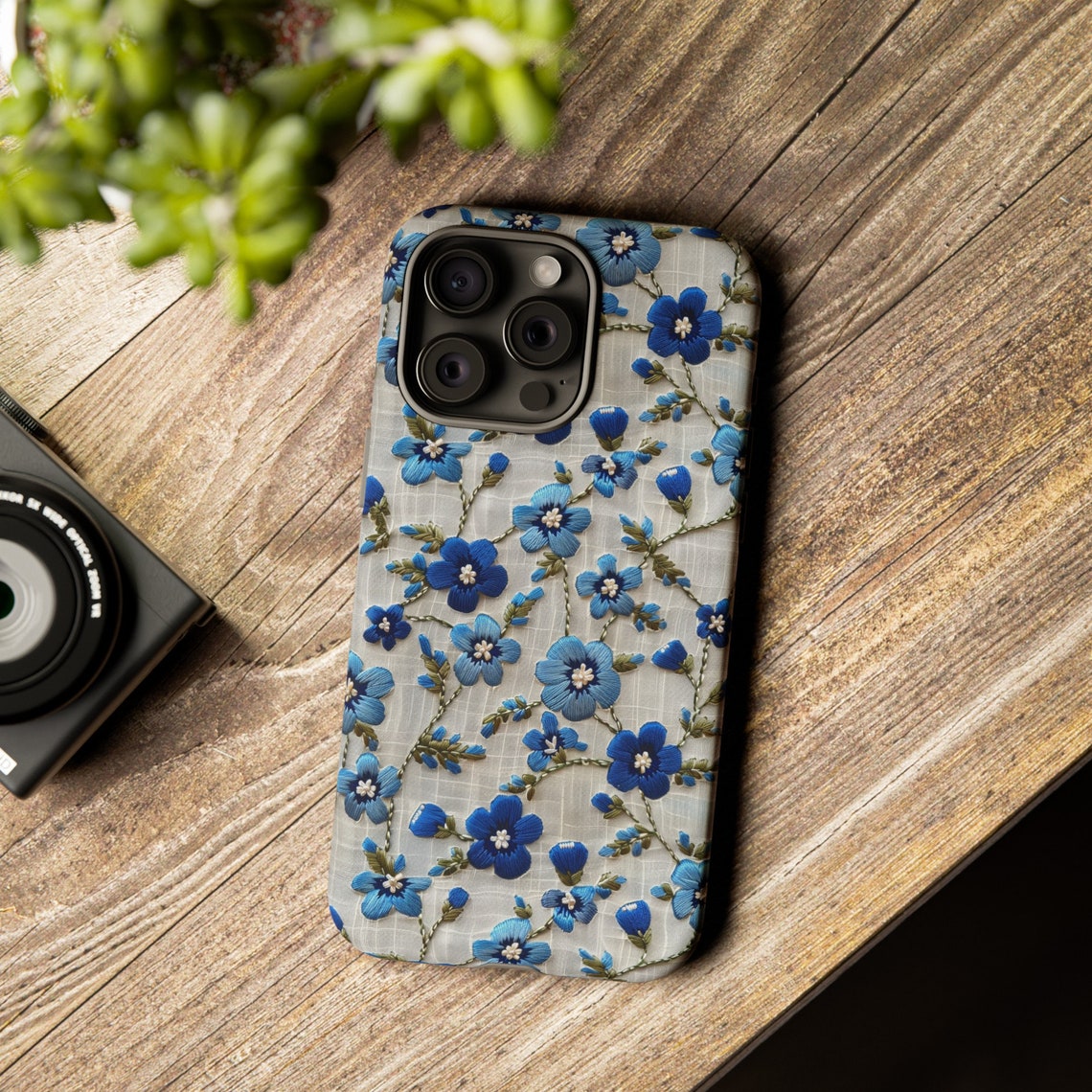 Sew in Love Faux Embroidery Boho Floral Phone Case | Romantic 3D Blue ...