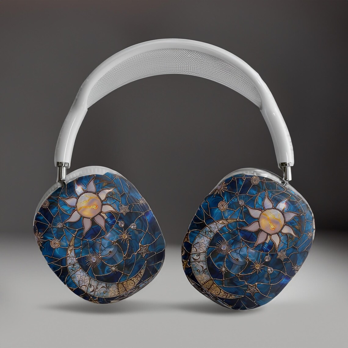 Celestial Stained Glass Sun Moon Stars Design AirPod Max Cases, Blue ...