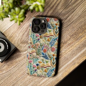 Threaded Tales 3D Embroidery Floral Bookish Phone Case, Faux ...