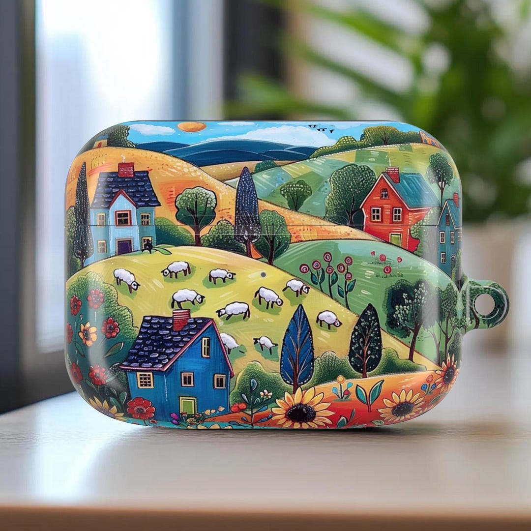Whimsical Folk Art Painting Airpods Protective Shell Case, Cute Mosaic ...