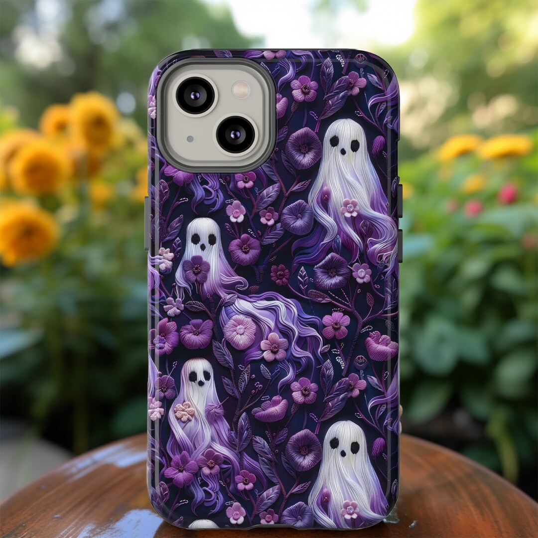 We'll See How It Ghosts Phone Case | 3D Embroidered Look Purple Floral ...
