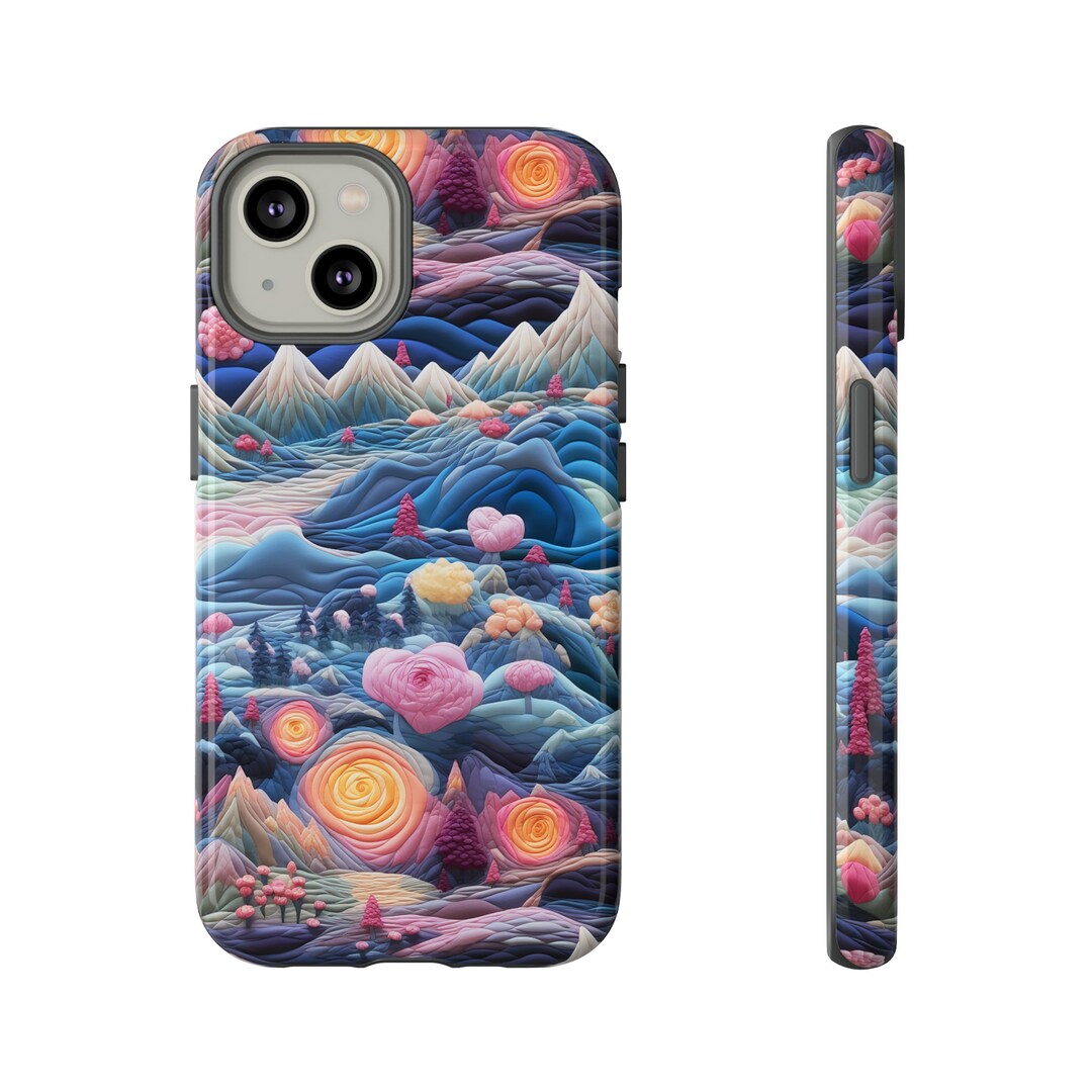 Twilight Blossoms 3D Embroidery Sunset Phone Case | Faux Quilted Effect ...