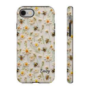 Personalized Bee Lover Gift Phone Case | Custom Faux Embroidered Floral ...