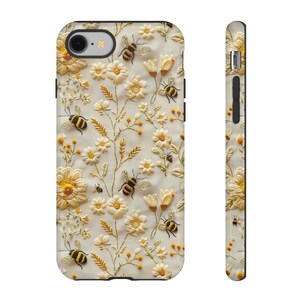 3D Embroidered Foral Bumblebee Phone Case | Faux Embroidery Cute Floral ...