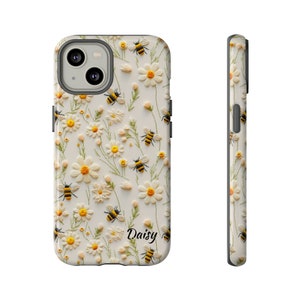 Personalized Bee Lover Gift Phone Case | Custom Faux Embroidered Floral ...