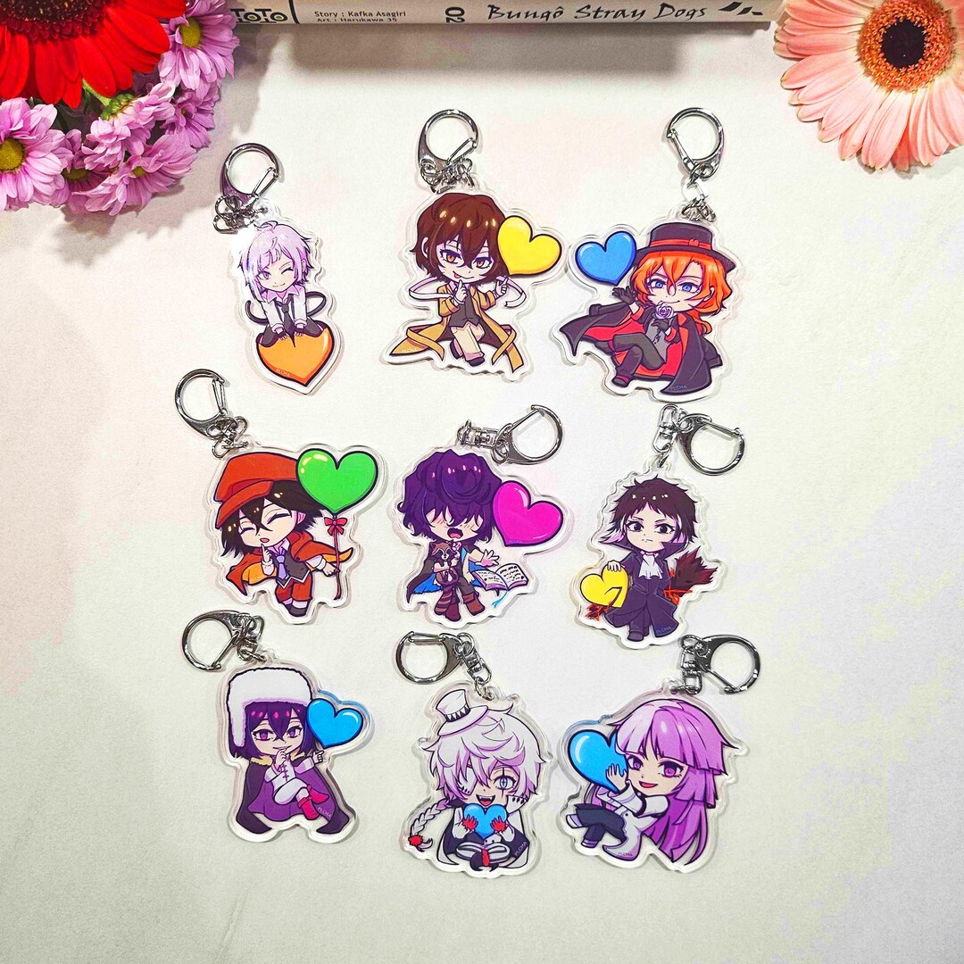 BSD Keychains Dazai, Chuuya, Ranpo, Fyodor, Nikolai, Sigma, Poe ...