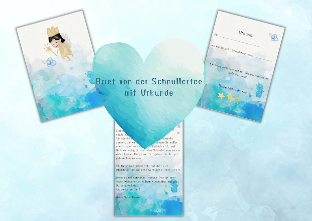 Brief von der Schnullerfee und Urkunde Junge Schnuller abgeben Post von ...