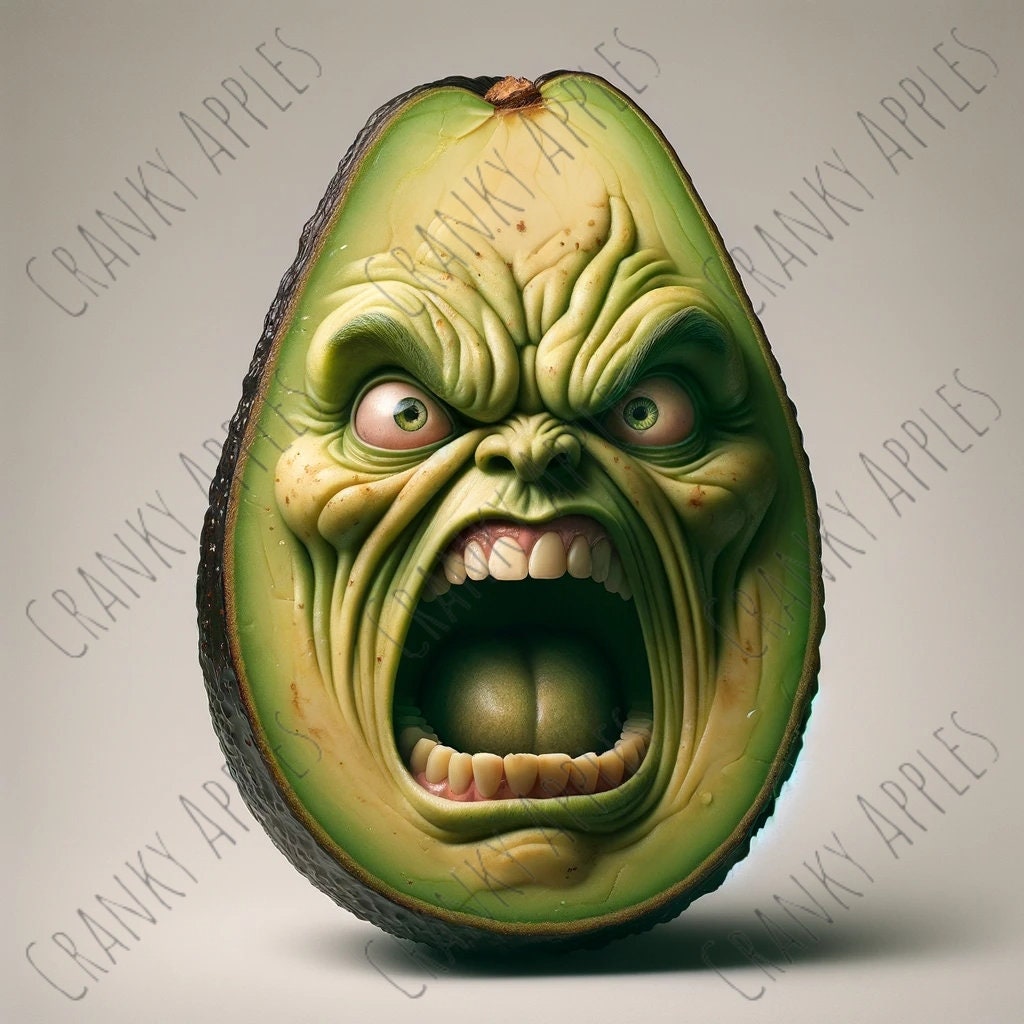 Screaming Funny Avocado Digital Art Hilarious Ugly Veggies Printable ...