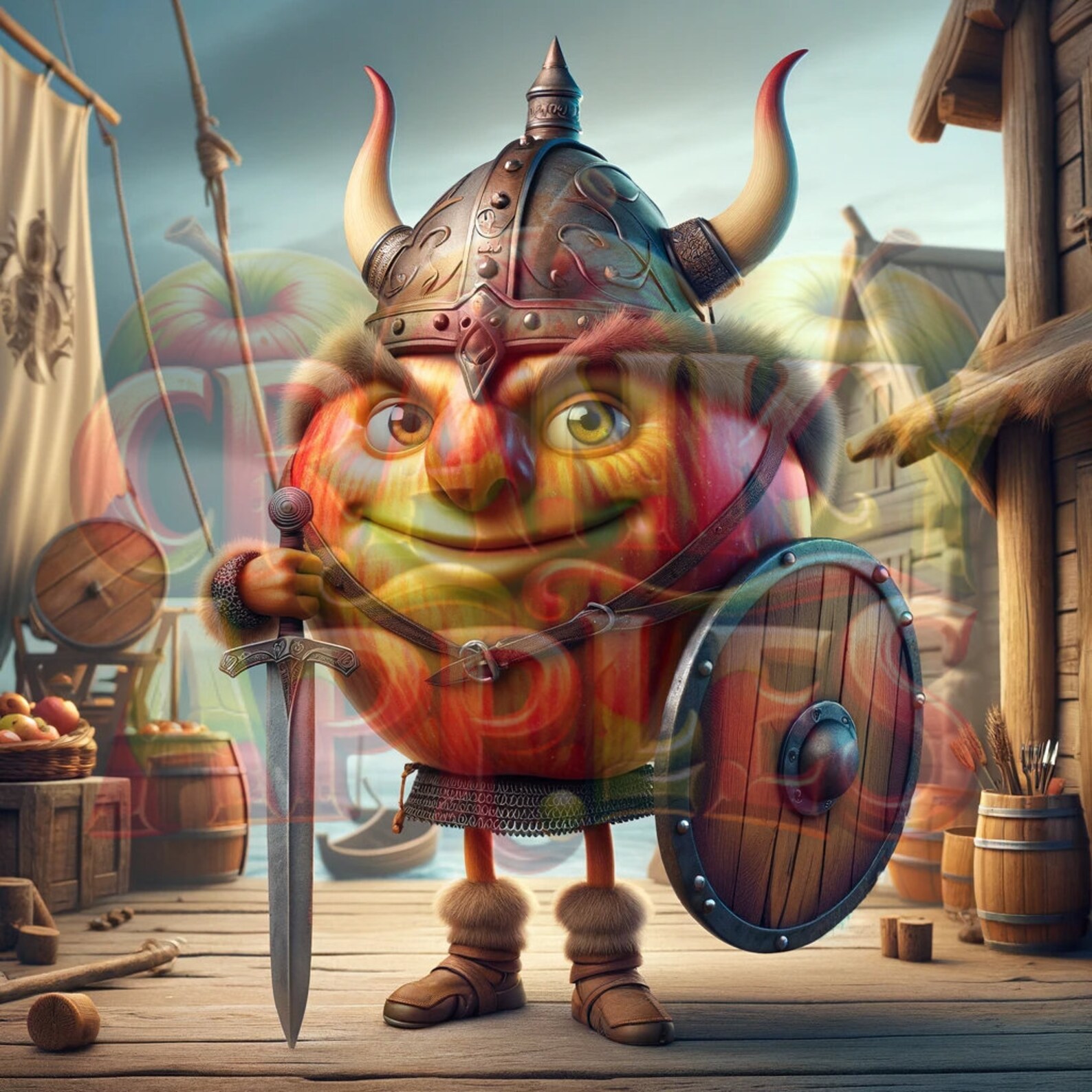 Viking Apple Knight Funny Digital Art Hilarious Ugly Funny Fruit ...