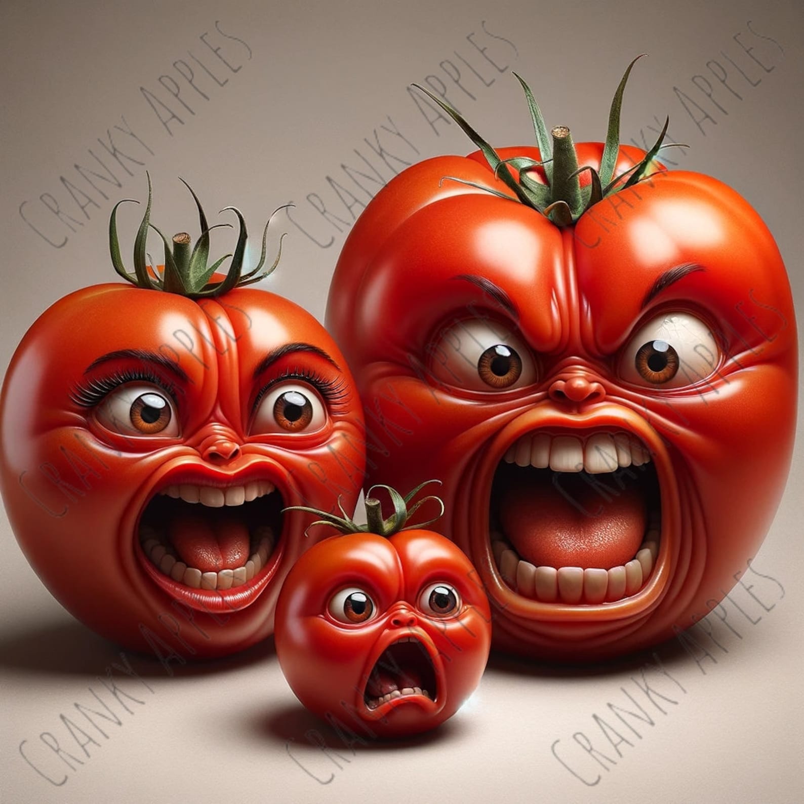 Screaming Funny Tomato Family Digital Art Hilarious Ugly Veggies ...