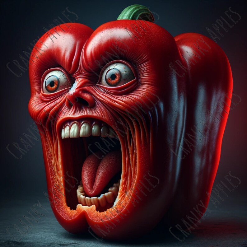 Funny Screaming Red Pepper Digital Art Hilarious Ugly Veggies Printable ...