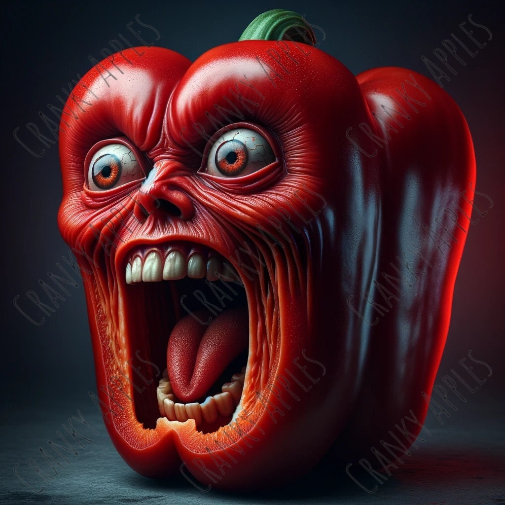 Funny Screaming Red Pepper Digital Art Hilarious Ugly Veggies Printable ...