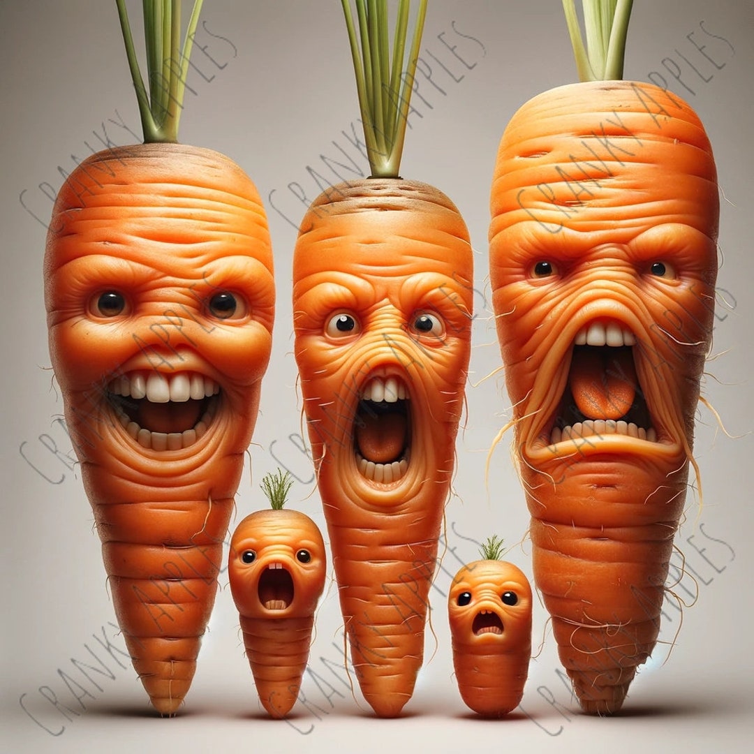 Funny Screaming Carrot Family Digital Art Hilarious Ugly Veggies Printable PNG File Instant ...