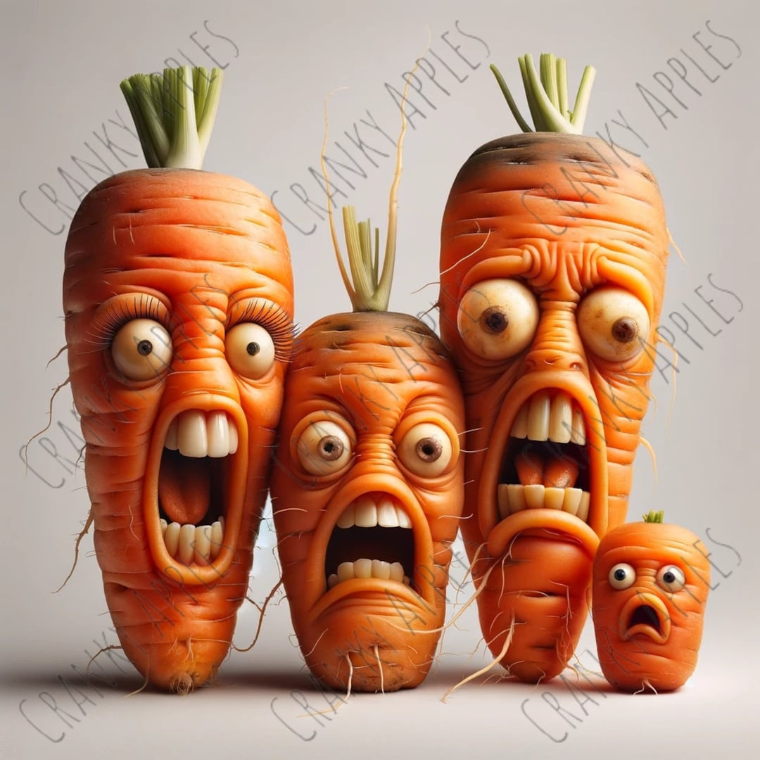 Screaming Carrot Family Funny Digital Art Hilarious Ugly Veggies ...