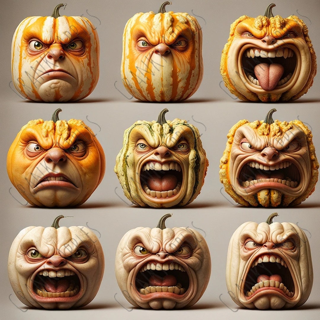 Funny Screaming Gourds Digital Art Hilarious Ugly Veggies Printable PNG ...