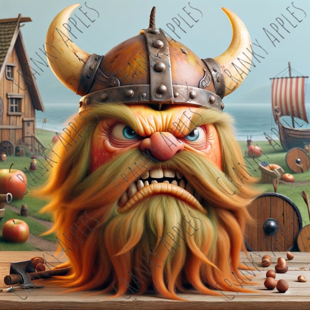 Angry Viking Apple Digital Art Hilarious Ugly Fruit Funny Printable PNG ...