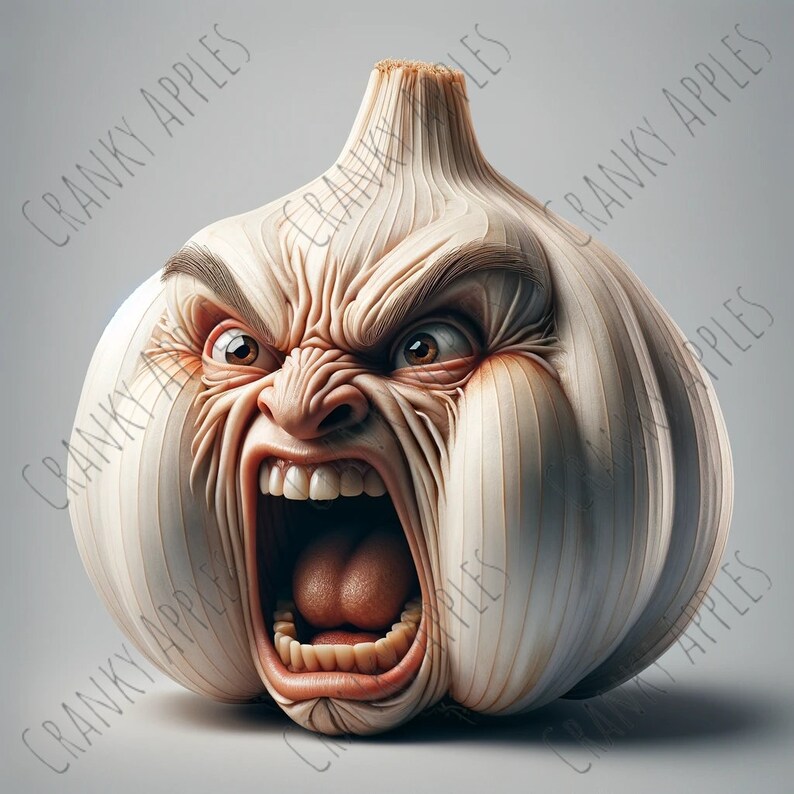 Funny Screaming Silly Garlic Digital Art Ugly Hilarious Veggies ...