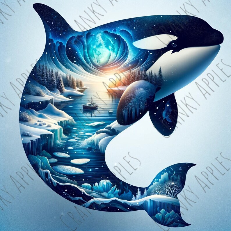 Orca Silhouette Winter Ocean Digital Art Instant Download - Etsy