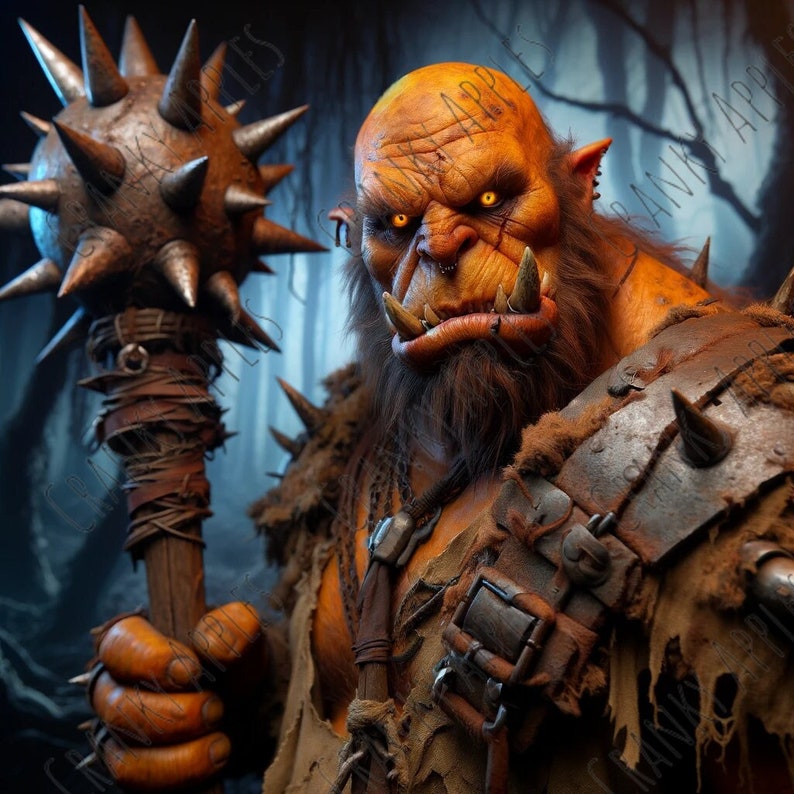 Ogre Brute Warrior Chieftain Warlord Digital Art Fantasy Artwork Instant Download Printable PNG ...