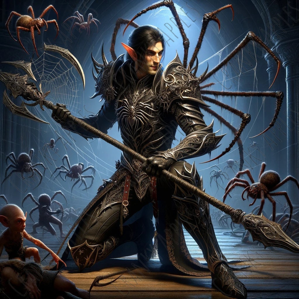 Dark Elf Knight Spider Warrior Champion Art Instant Download Fantasy ...