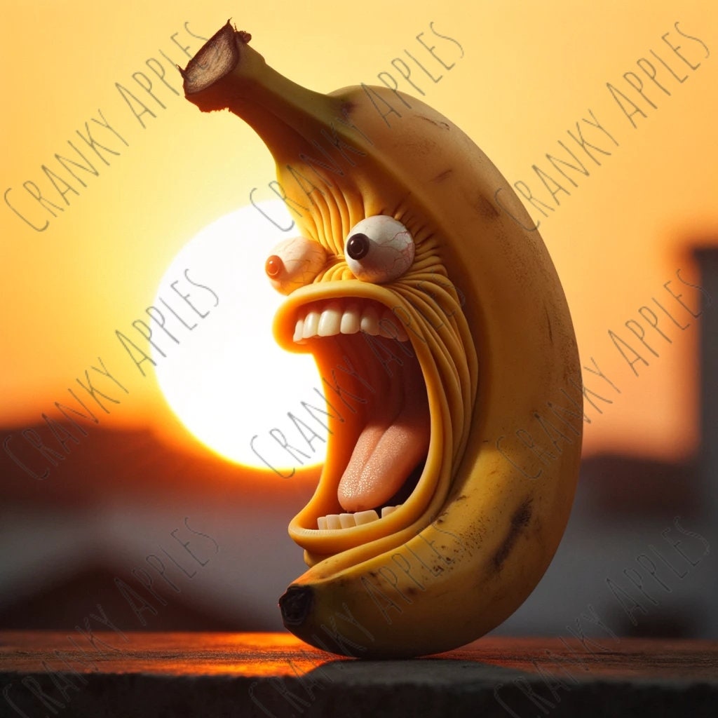 Screaming Banana Funny Digital Art Hilarious Ugly Fruit Printable PNG ...