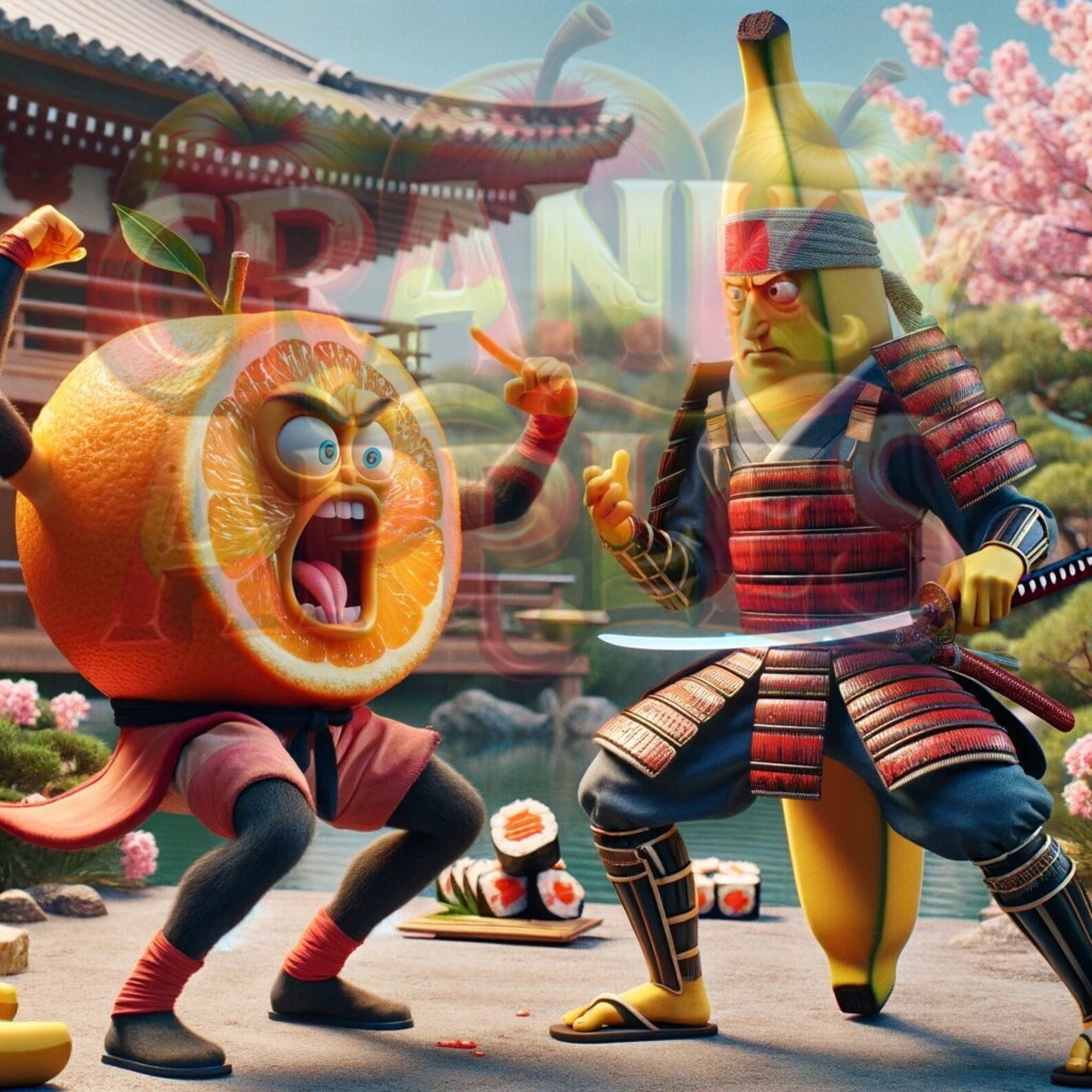 Hilarious Ninja Orange & Samurai Banana Digital Art Instant Download ...