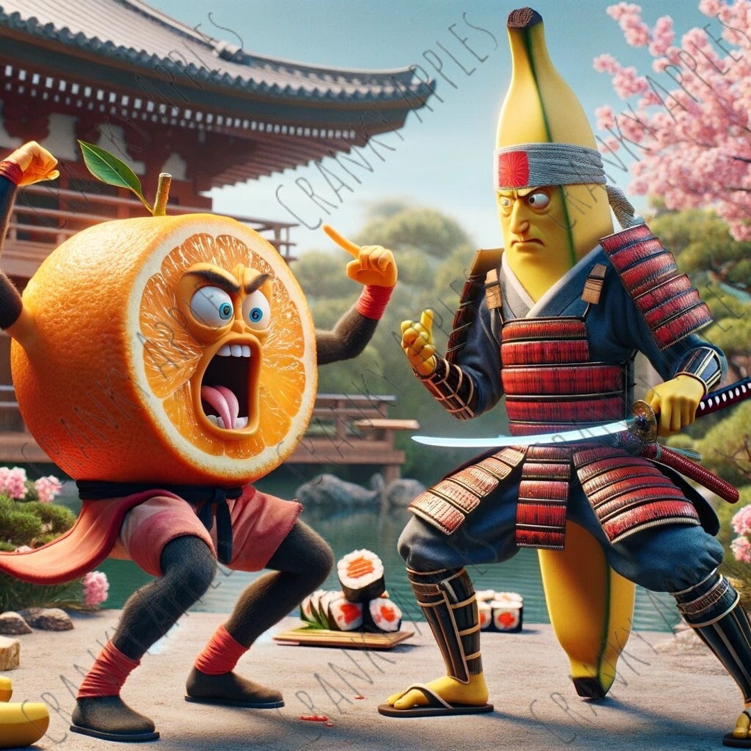 Hilarious Ninja Orange & Samurai Banana Digital Art Instant Download ...