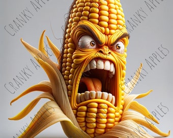 Funny Silly Screaming Corn Digital Art Hilarious Ugly Veggies Printable ...