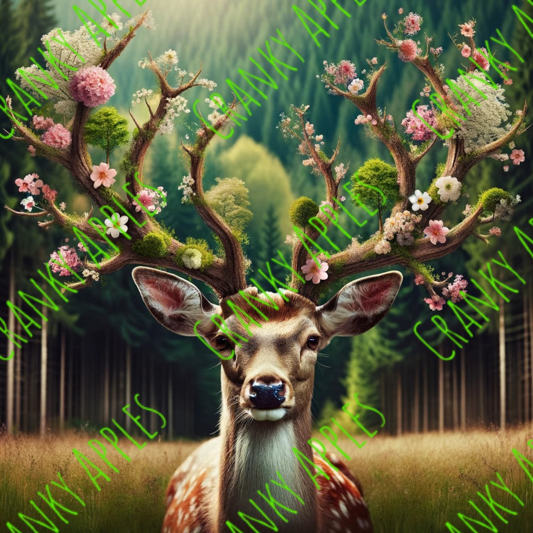 Deer Buck Flower Antler Spring Forest Vines Digital Art Instant ...
