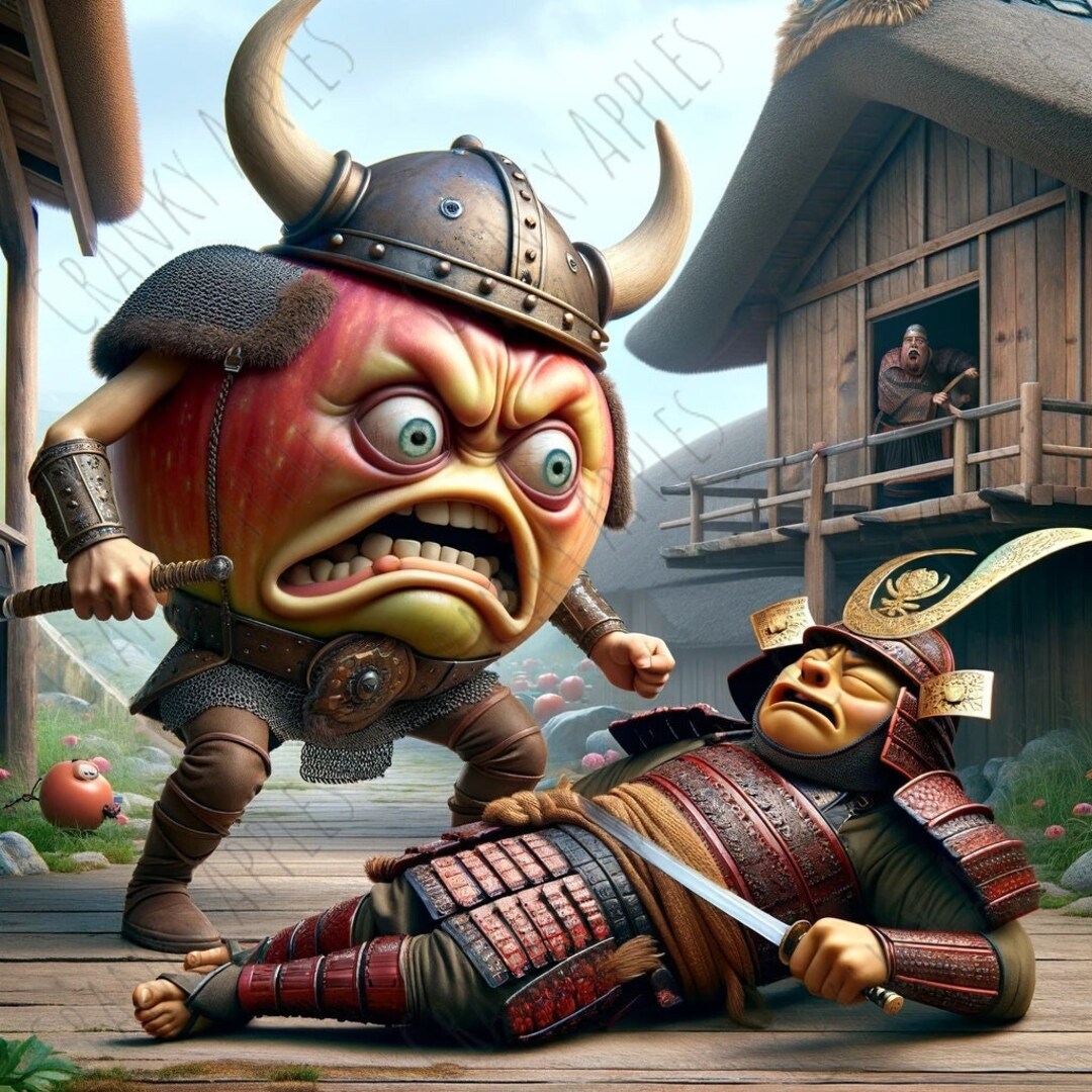 Silly Samurai Banana & Viking Apple Digital Art Hilarious - Etsy