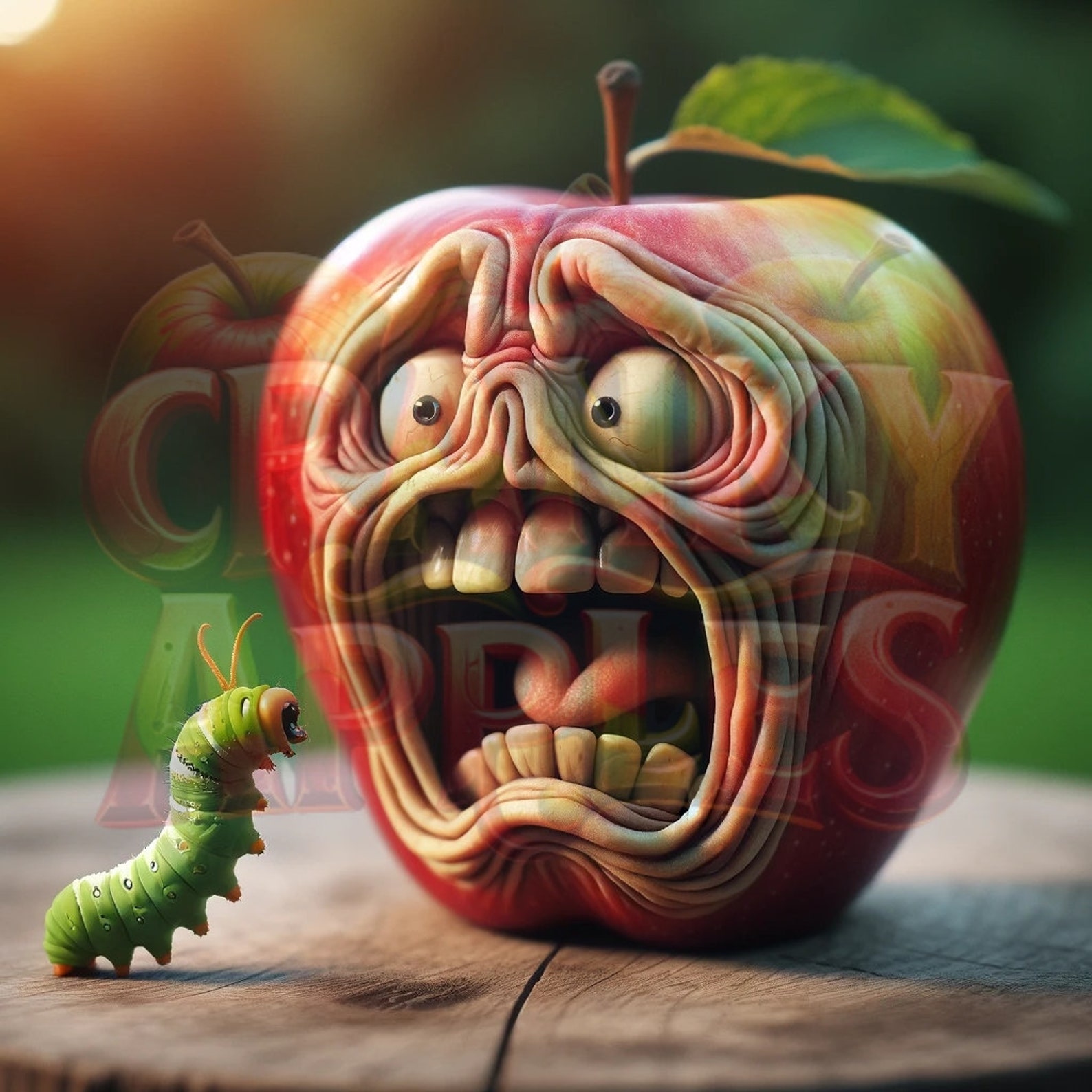 Hilarious Scared Screaming Apple & Caterpillar Digital Art Instant ...