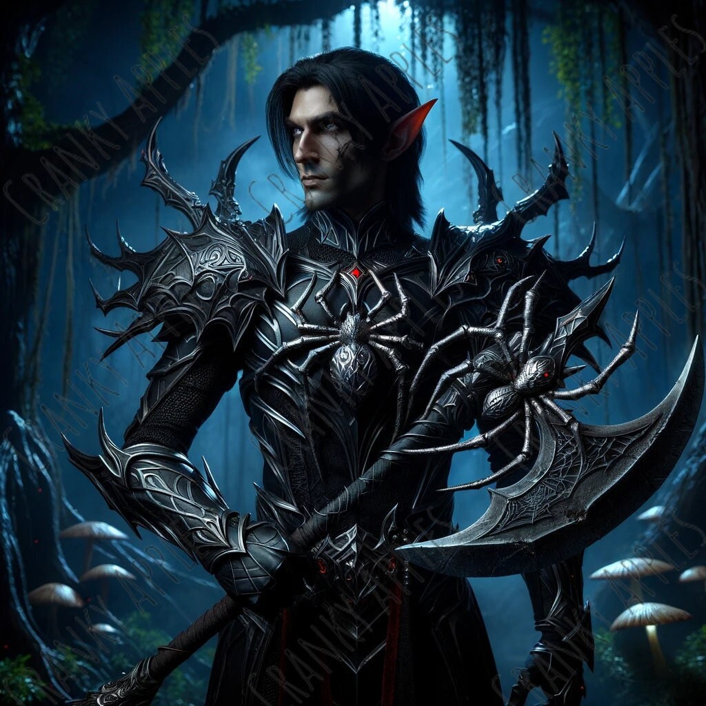 Dark Elf Spider Knight Warrior Champion Art Instant Download Fantasy ...