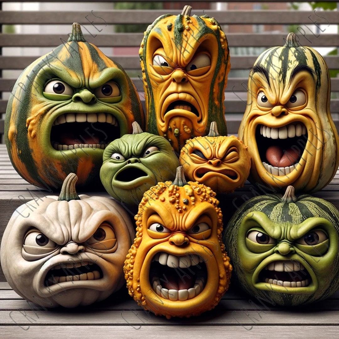 Funny Screaming Gourds Digital Art Hilarious Ugly Veggies Printable PNG ...