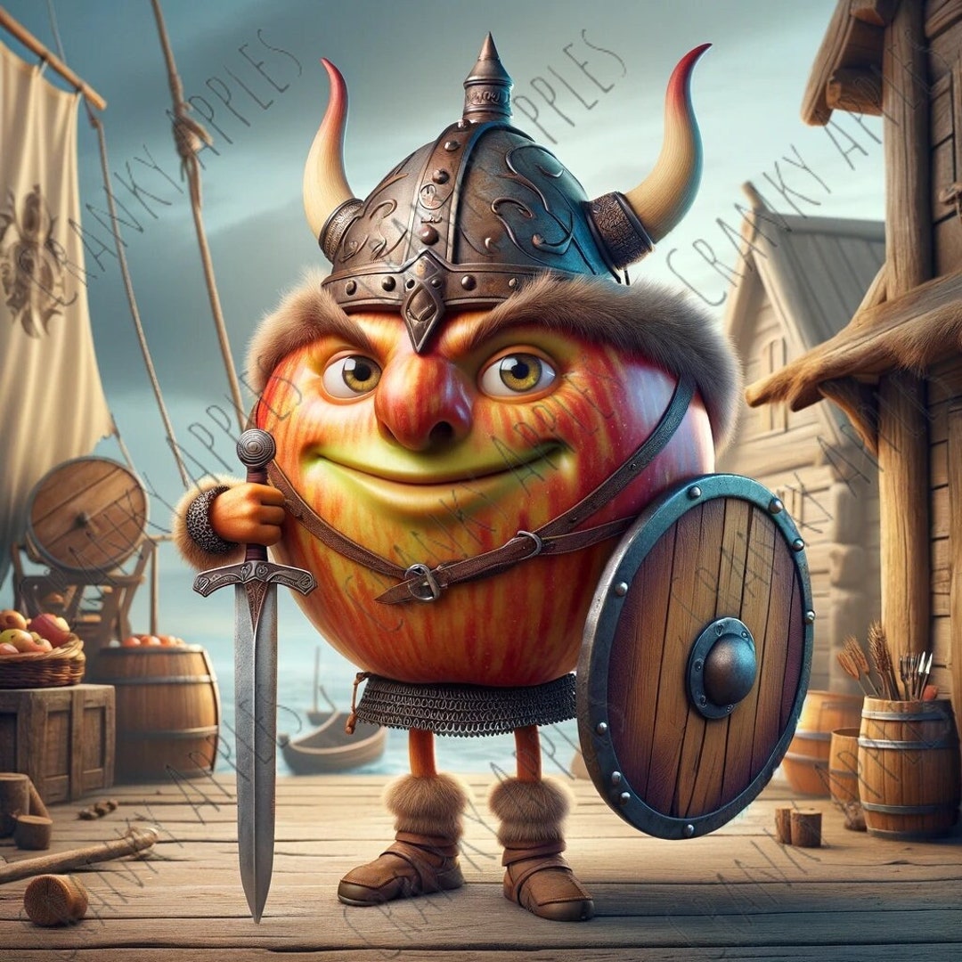 Viking Apple Knight Funny Digital Art Hilarious Ugly Funny Fruit ...